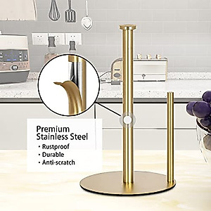 Gold Paper Towel Holder Countertop, OBODING, Gold Kitchen Paper Towel Holder Stand for Kitchen and Bathroom Organization, Stainless Steel Paper Towel Holders for Standard and Large Rolls (Golden)