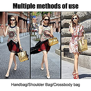 XingChen 3-PC Women PU Handbag+Shoulder Bag+Clutch Crocodile Pattern Top Handle Fashion Satchel Tote Purse Gold
