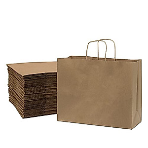 Prime Line Packaging - 16x6x12 Inch 50 Pack Brown Paper Bags with Handles, Large Gift Bags, Kraft Shopping Bags in Bulk for Boutiques, Small Business, Retail Stores, Gifts & Merchandise