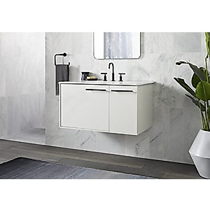 KOHLER 14406-4-BL Purist Lavatory Bathroom Faucet, Widespread Sink Low Lever Handles and Low Gooseneck Spout, Matte Black