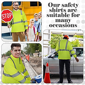 Amylove 4 Pcs Long Sleeve Reflective Safety T Shirt High Visibility Safety Shirts with Reflective Strips Men Women (Yellow,L)