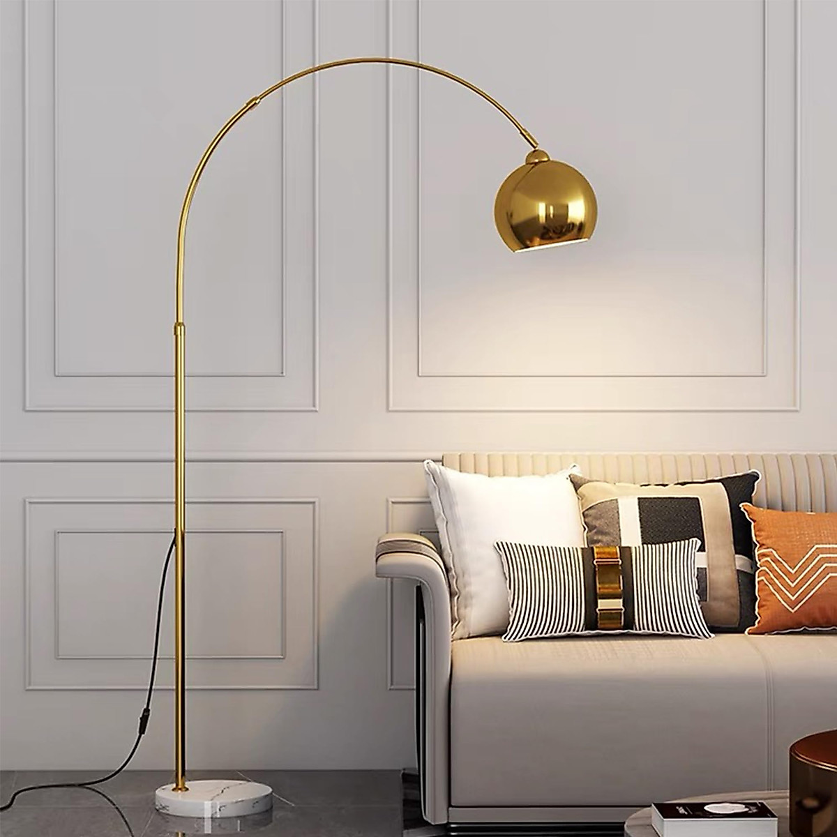 LightInTheBox Modern LED Arc Floor Lamp Gold Floor Lamp Brass Standing Lamp with Marble Base Floor Light for Living Room Reading Bedroom Home Office