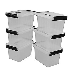 Bringer 3 Quart 6-Pack Clear Plastic Storage Boxes, Latch Box with Black Handle