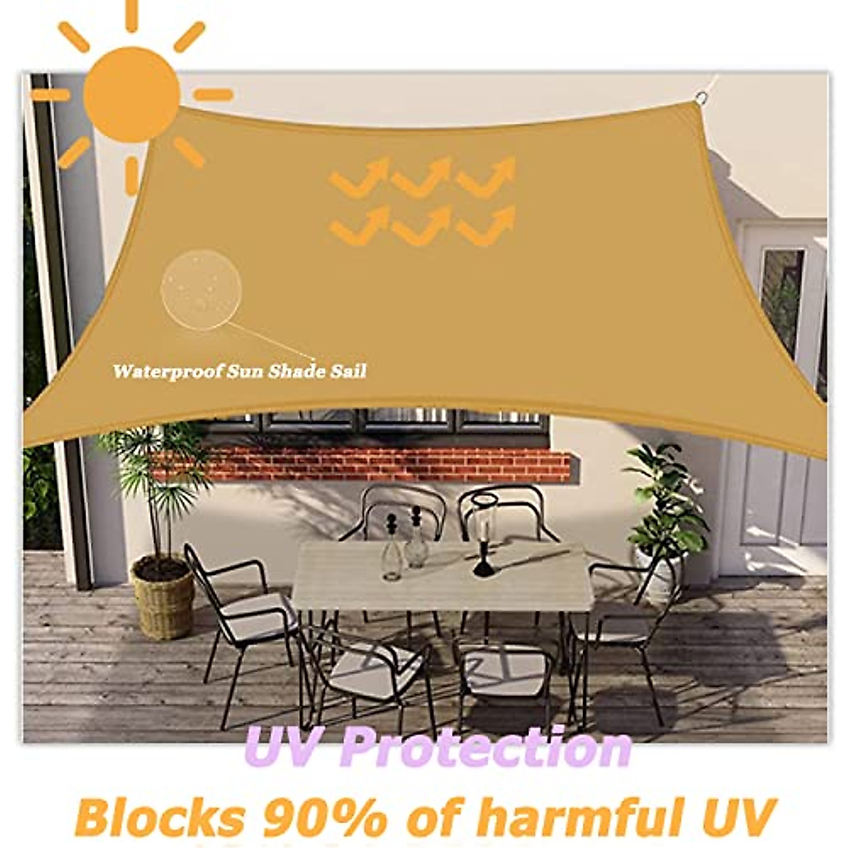 11.5 x 8.2 Ft Waterproof Sun Shade Sails Canopy 300D Oxford Rectangle Shade Sail 90% UV Block for Outdoor Activities Carport Deck Backyard, Light Brown