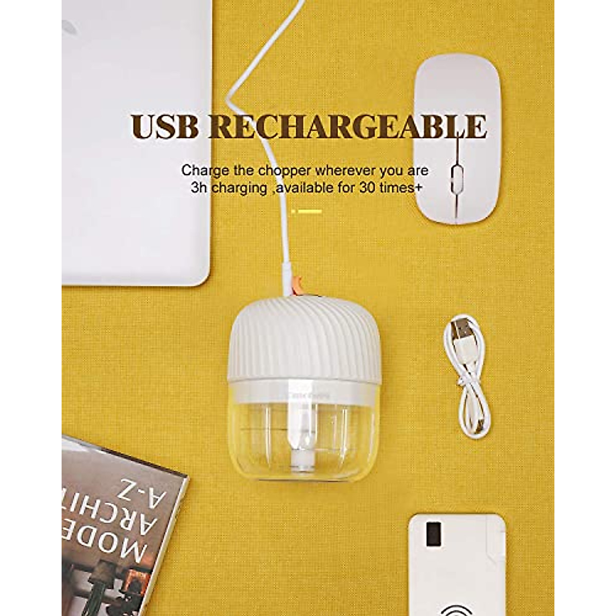 DmofwHi Electric Garlic Chopper,Cordless Mini Chopper With USB Rechargeable,304 Stainless Steel Blade,250ml Portable Electric Mini Food Chopper for Garlic,Ginger,Onion,Meat-Cream White