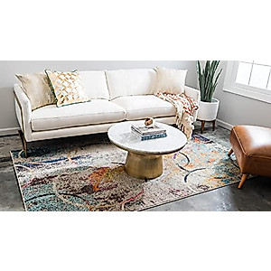 Unique Loom Chromatic Collection Modern Rustic & Vibrant Abstract Area Rug for Any Home Décor, Rectangular 5' 0" x 8' 0", Beige/Blue