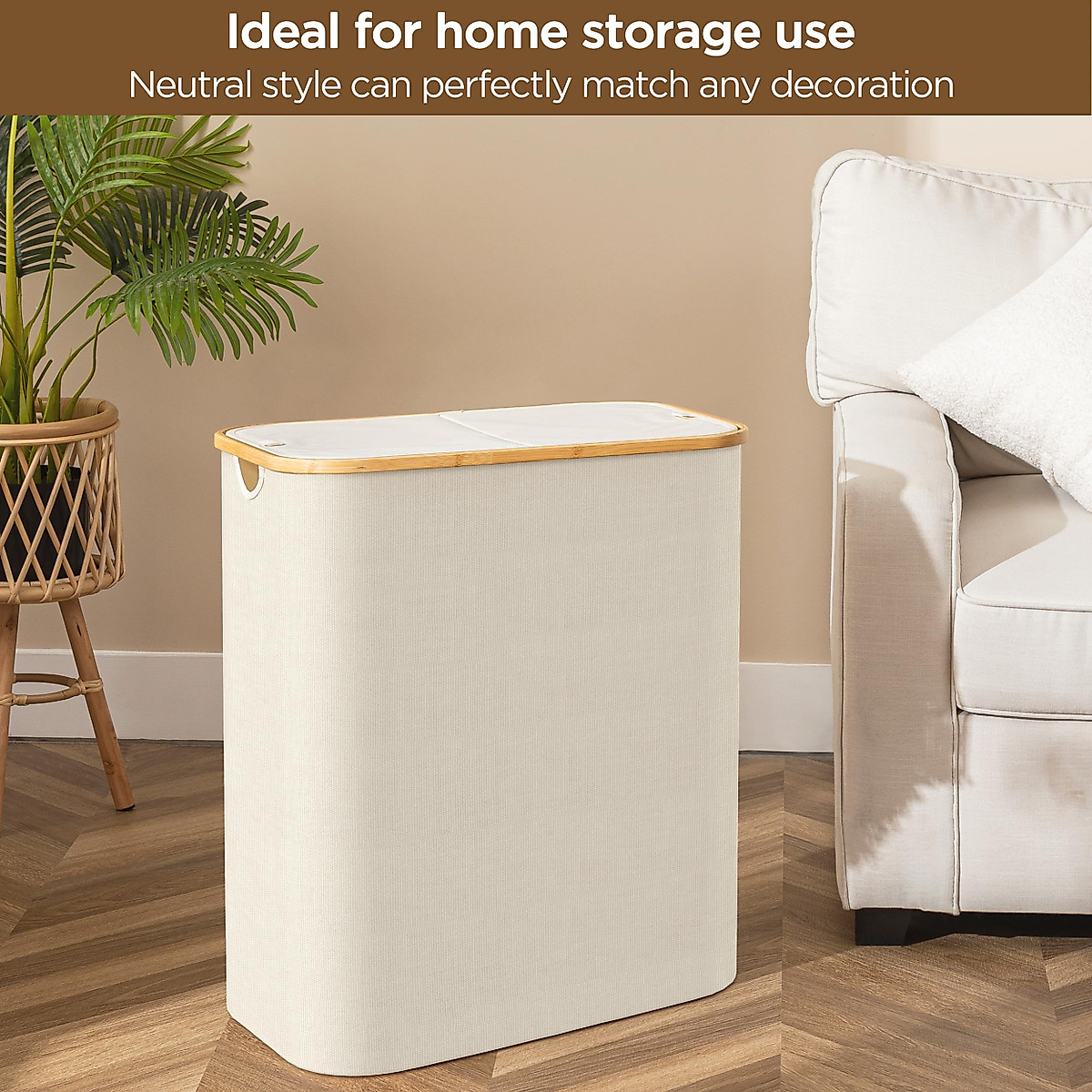 Double Laundry Hamper with Lid and Removable Laundry Bags,145L Large Laundry Hamper 2 Section Collapsible Dirty Clothes Hamper for Laundry Room,College Dorm,Bathroom Beige