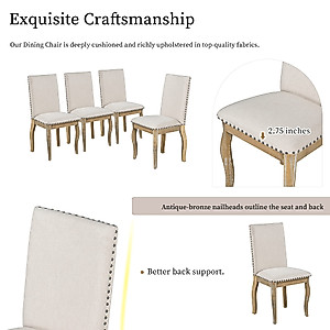 Merax 5-Piece Farmhouse Wooden Round Extendable Dining Table Set with 4 Upholstered Chairs, Family Kitchen Furniture, Natural Wood Wash_5Pcs