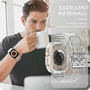 DABAOZA Compatible for Clear Apple Watch Band with Bumper Case 49mm, Women Men Glitter Bling TPU Sport Strap for iWatch SE Ultra Series 10 9 8 7 6 5 4 3 2 1（ClearCrysta,49）