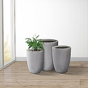 Kante 18.1" 20.4" 22.4" H Round Concrete Modern Tall Planters Set of 3 for Outdoor Indoor, Decorative Plant pots with Drainage Hole & Rubber Plug for Home & Garden Weathered Concrete