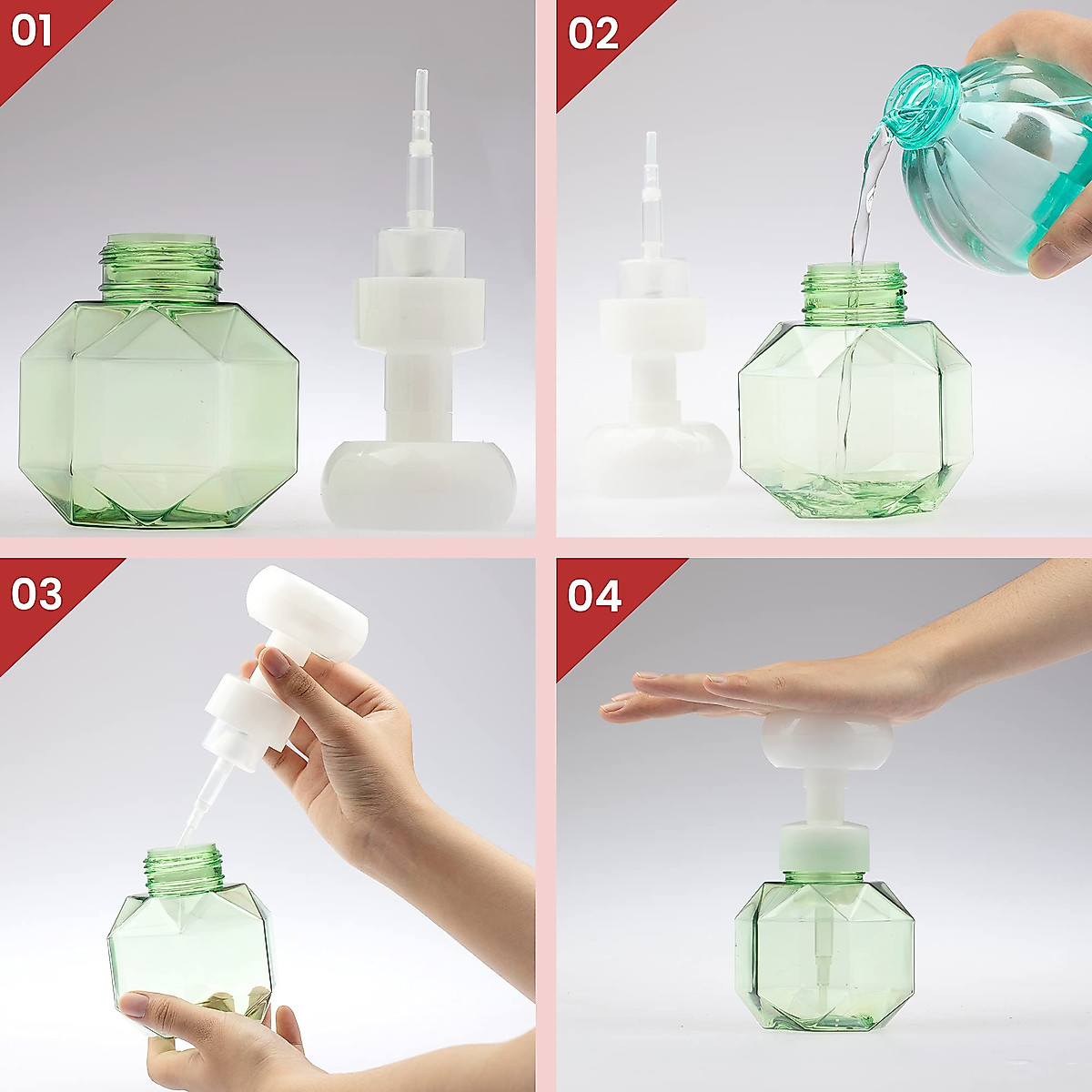 RONRONS 2 Pieces 300ml Flower Shape Foam Bottle Dispenser Empty Foaming Hand Soap Pump Bottles Plastic Refillable Cosmetic Containers Facial Cleanser Shampoo Shower Tube Packaging Holder, 10.14oz