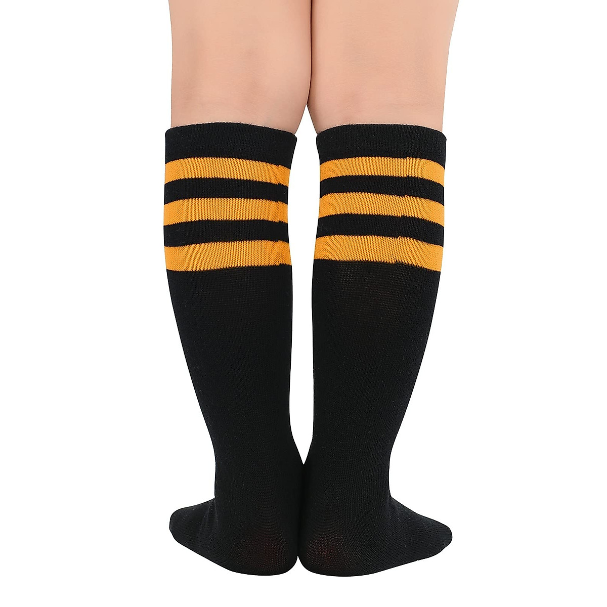 Kids Soccer Socks Toddler Knee High Tube Socks Three Stripes Cotton Uniform Sports Stocking for Girls Boys Halloween Socks 1 Pack Black Orange