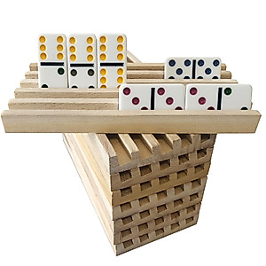 Yuanhe Domino Holder Trays Rack - Set of 8 Wooden Tiles Stand Holders for Mexican Train Rummy Chickenfoot