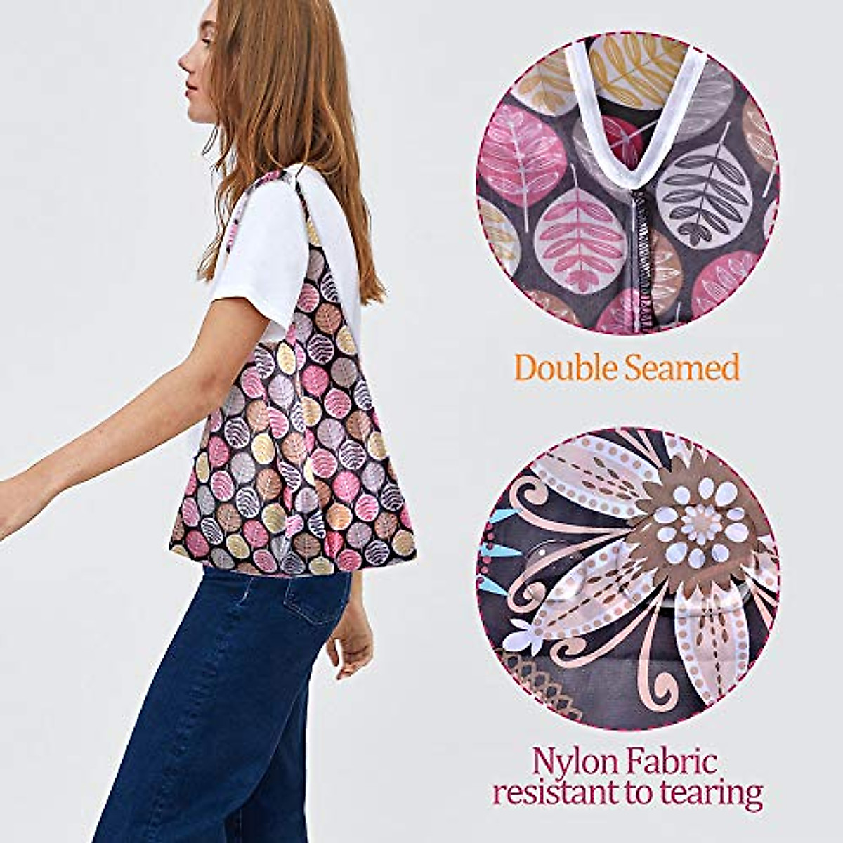 SZUAH Reusable Grocery Shopping Bags(10 Pack), Foldable Shopping Bags Grocery Tote with Attached Pouch,Machine Washable Eco-Friendly.