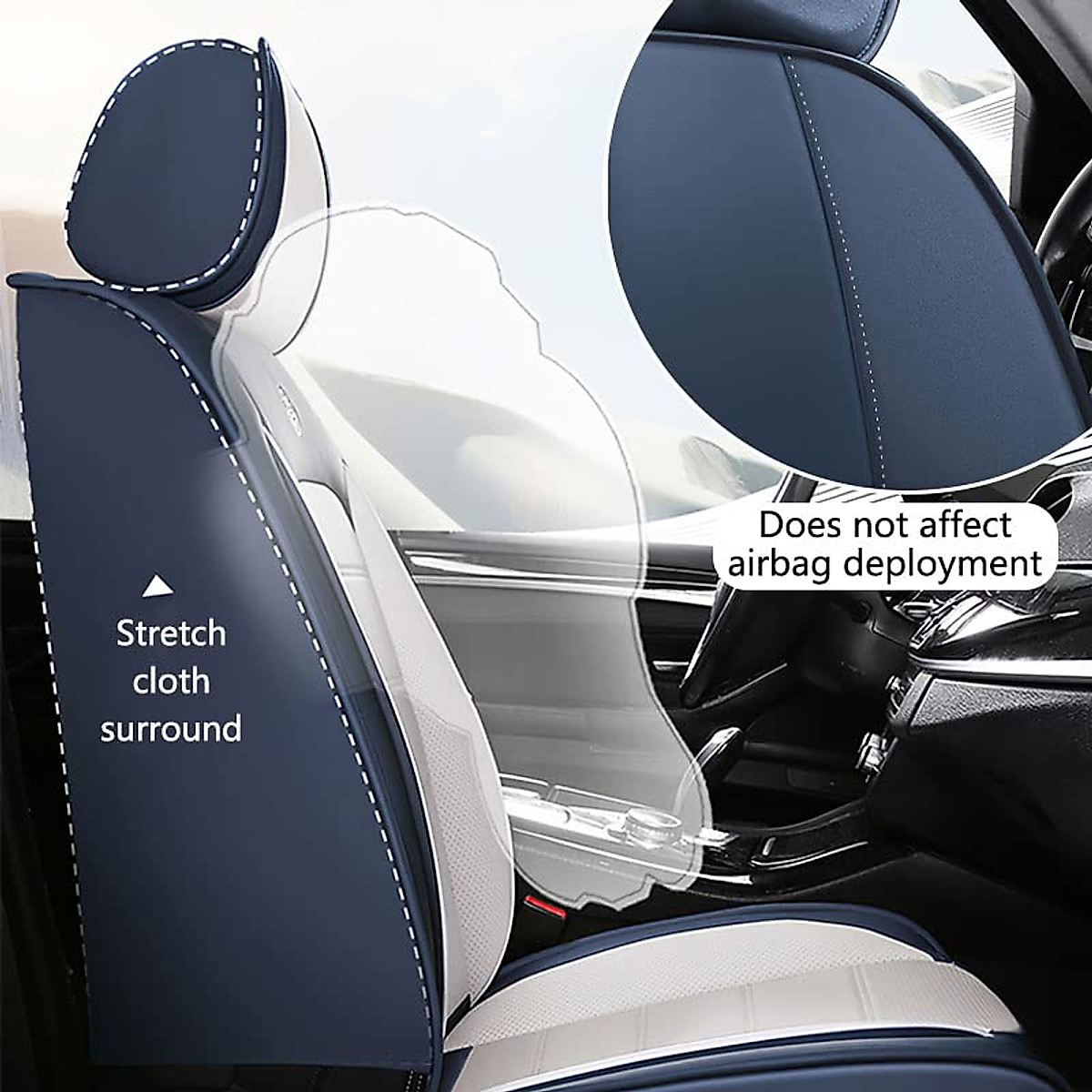 Car Seat Covers Fit for Jeep Grand Cherokee 2011-2022,2 Seat Car Seat Cover,No-Slip Waterproof Breathable Faux Leather Automotive Seat Covers Auto Interior Covers,2PCS Front,Cream Blue