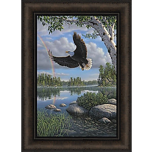 On Eagle's Wings by Kim Norlien 16x22 Soaring Eagle Lake Rainbow Rocks Birch Tree Framed Art Wall Décor Print Picture