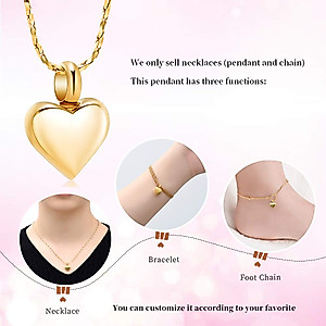 Imrsanl Small Heart Cremation Urn Necklace for Ashes Stainless Steel Memorial Ash Pendant Keepsake Jewelry (Gold)
