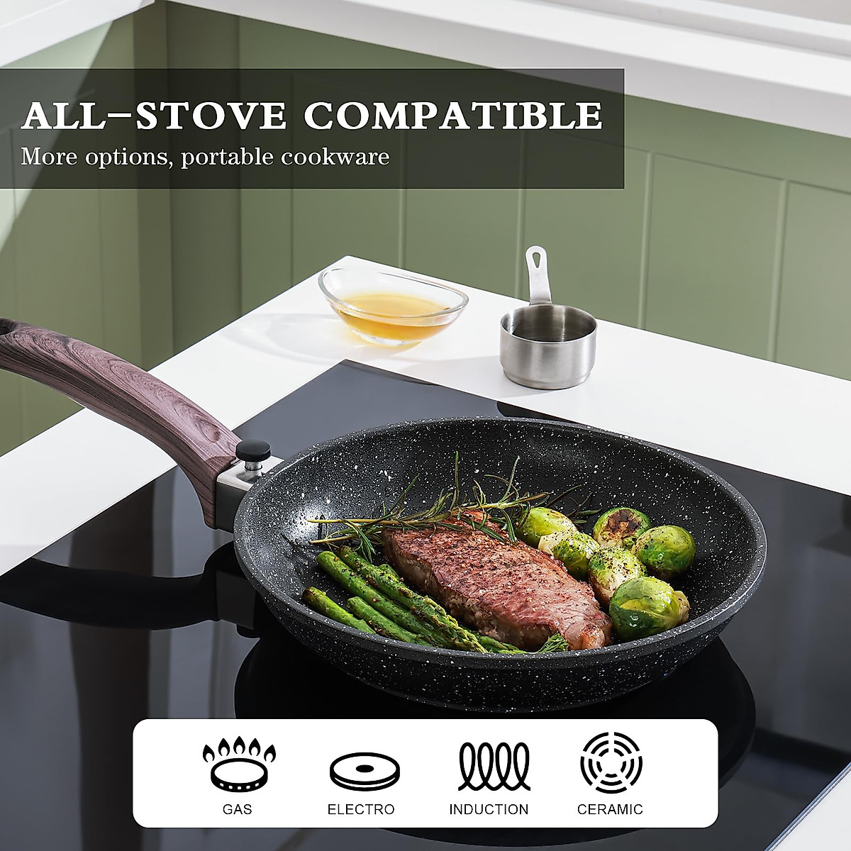 Kordisen Pots and Pan Set Nonstick, 5 Pcs Non Toxic Cookware Set, Induction Cookware Sets with Removable Handle, Kitchen Cookware Set for Cooking, Black