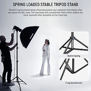 NEEWER Photography Light Stand 2.85-6.6ft/87-200cm, Spring Loaded Aluminum Tripod Stand with ø28mm Thicker Tube Diameter for Ring Light/LED Light/Strobe Flash/Softbox, Max Load 22lbs, ST-200