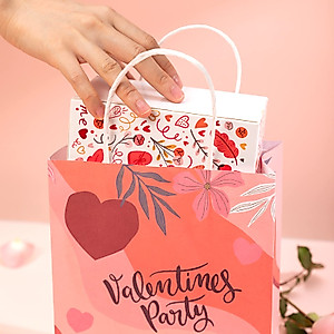 72PCS Valentines Day Gift Bags Bulk with 24 Bags 9”x7''x3.5'' 24 Tissue Paper&24 Stickers for Kids Adults Holiday Goody Candy Chocolate Bakery Treat Bag for Gift Giving,Classrooms Gift Exchange,Party Favor