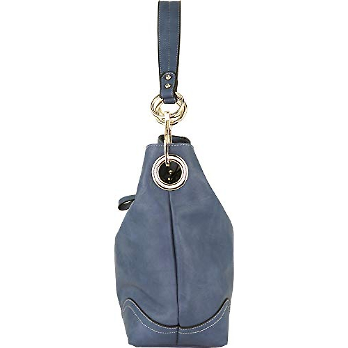 B BRENTANO Vegan Leather Large Hobo Shoulder Bag with Snap Hook Hardware (Denim.)