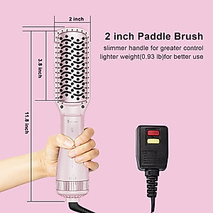 DAN Technology Hair Dryer, Negative Ion 3 in 1 Paddle Brush Dryer & Styler, Pink, 600W, for Damaged Hair, with 2 Speeds, 3 Heating Settings, Nylon Material, ALCI Safety Plug, [IN] Hair Care or Beauty
