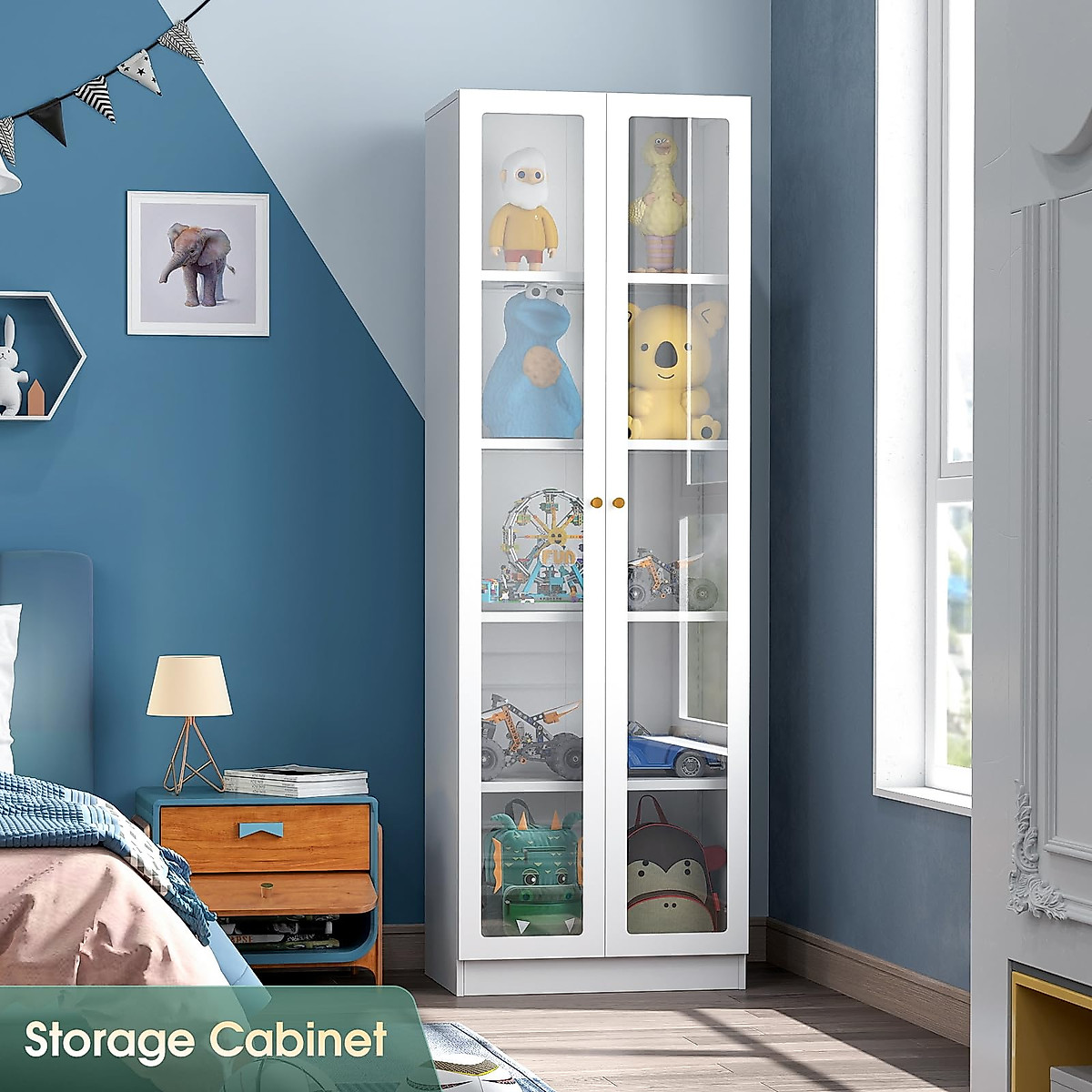 IRONMIX Modern Display Cabinet with Doors, Metal Curio Display Cabinet with Adjustable Shelves, 70.87" H Display Case, White Book Shelf with Storage for Home Office Living Room