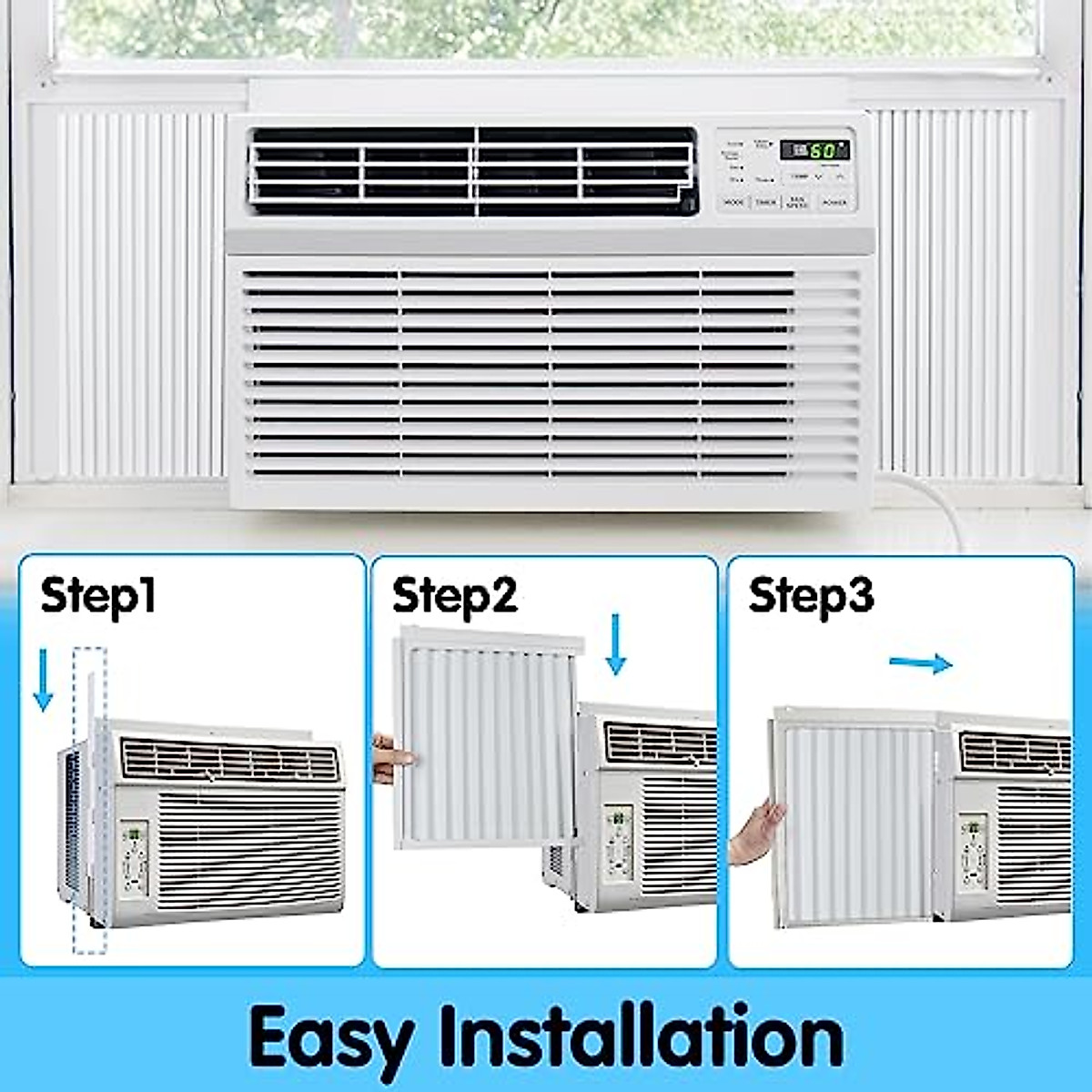 Air Jade Window Air Conditioner Side Panels with Frame, Window AC Side Panel Set for 5,000 Btu Units, Room Air Conditioner Accordion Filler Curtain Replacement Kit