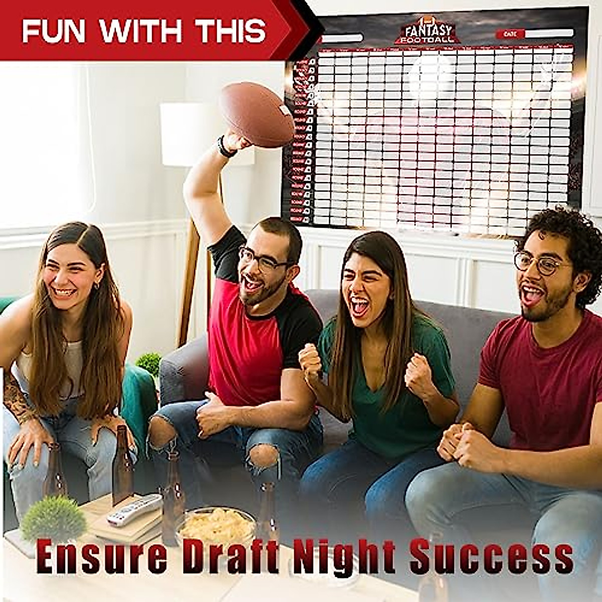 Sumapner Fantasy Football Draft Board 2023-2024 Kit, 817 Player Labels, 6 FT x 4 FT Extra Large Board with 14 Teams 20 Rounds, Including 2023 Top Rookie, Premium Color Edition