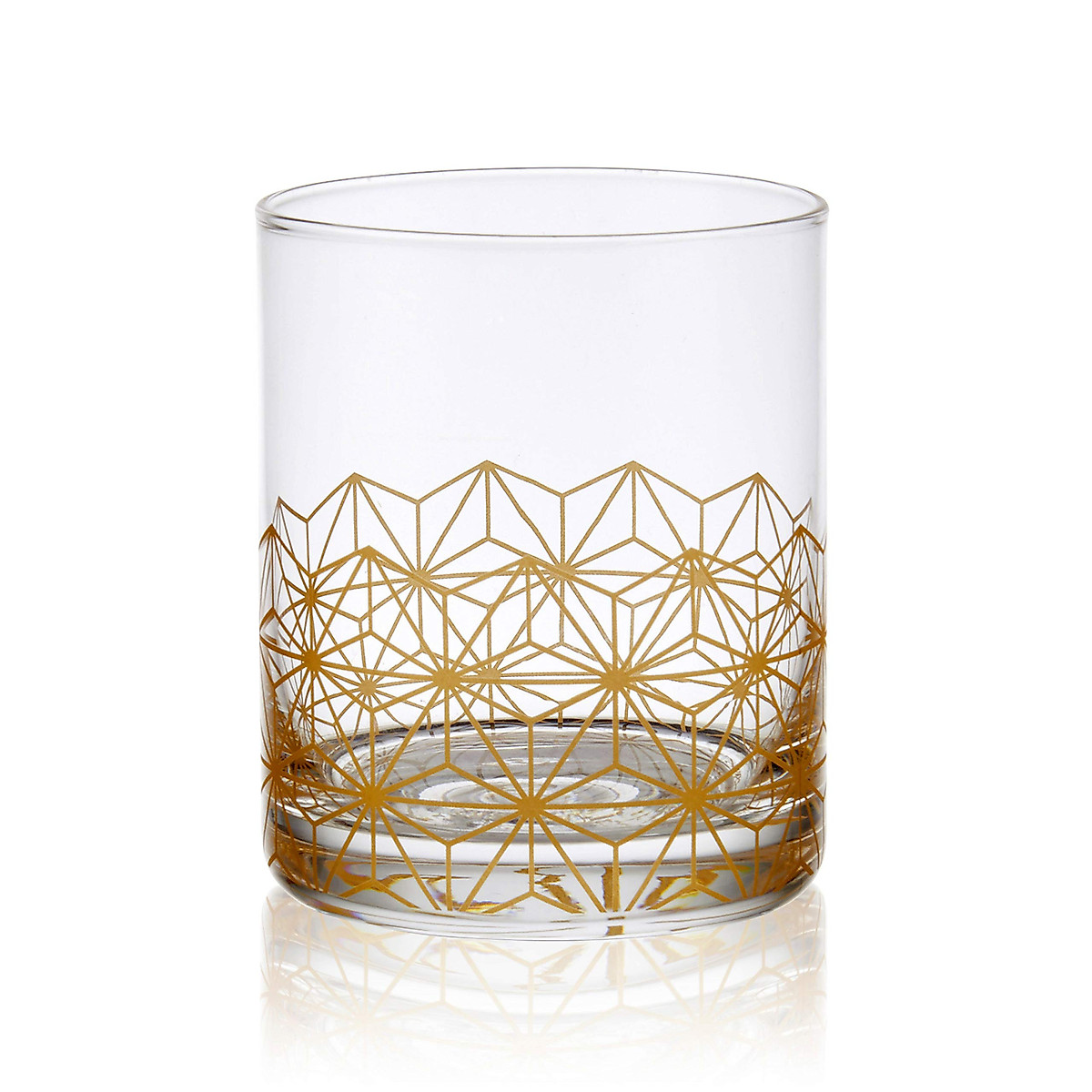 Mikasa Art Deco Set of 4 Double Old Fashioned Whiskey Glasses, 4 Count (Pack of 1), Gold