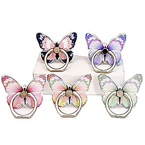 Bzybel 5pcs Butterflies Pattern Cell Phone Ring Holder Electronics Ring Holder Stand Finger Ring Kickstand Compatible Various Mobile Phones or Phone case,All Smart Phone,Pad