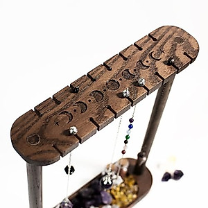 Kihomi Pendulum Display Stand with Tray | Wooden Crystal Stone Holder Up to 17 Pendulums and Crystal Pendants - Aesthetic Witchy Decor, Witchcraft and Wiccan Supplies for Your Spiritual Space (Brown)