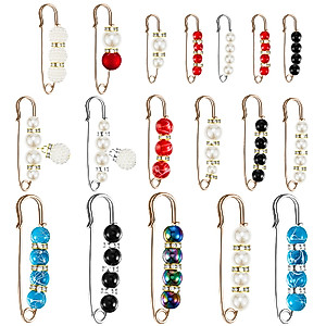Hicarer 18 Piece Pearl Brooch Pins Women Decorative Safety Pins Clothing Shawl Clips Artificial Pearls Brooch Elegant Pearl Cardigan Collar Brooch Clips for Women Dress Skirt Sweater(Vintage Style)