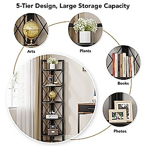 Tribesigns 5 Tier Corner Shelf, Corner Bookshelf Small Bookcase Corner Storage Rack Plant Stand for Living Room, Home Office, Kitchen, Small Space (Black)