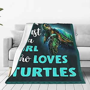 Just A Girl Who Loves Turtles Blanket Teal Sea Turtle Decor Throw Blanket Gifts for Girls Boys Super Warm Soft Plush Lightweight Fleece Flannel Blanket Bedding Blanket for Kids Adults Women 60"X50"