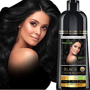 Herbishh Hair Color Shampoo Black + Moroccan Argan Hair Shampoo + Argan Hair Conditioner Kit