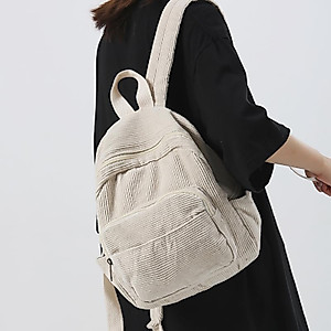 Eagerrich Small Mini Backpack Purse for Women Travel Corduroy Bag for Women Cute Aesthetic(White)