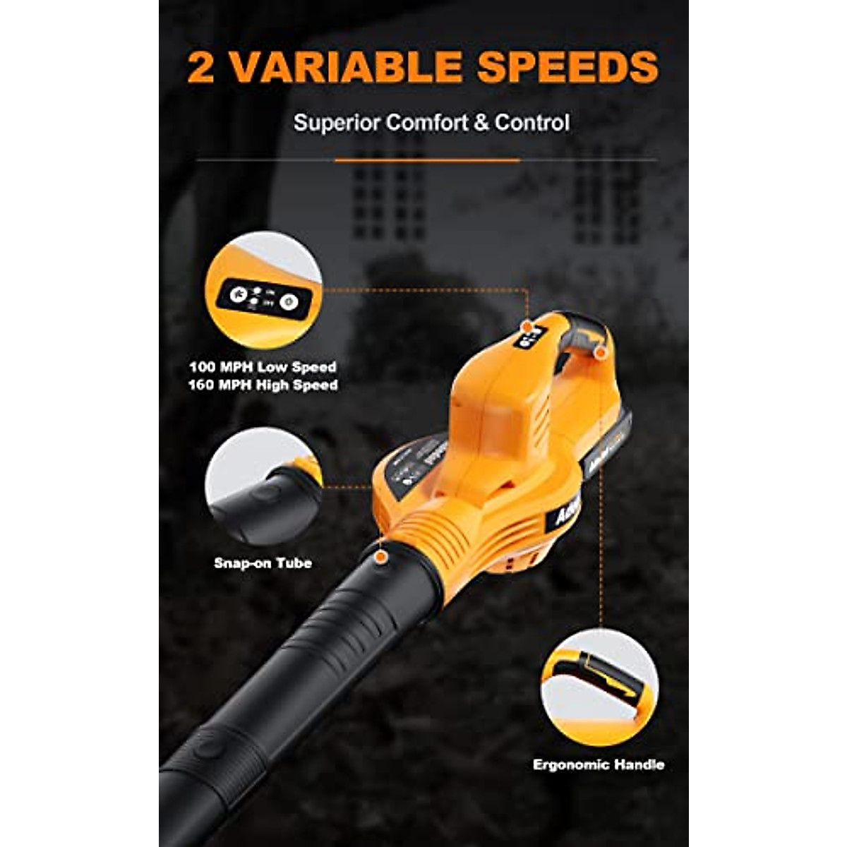 Adedad Cordless Leaf Blower with Battery and Charger 160 MPH Lightweight Blowers for Lawn Care Battery Powered Leaf Blower 2.0AH Battery - New Version More Powerful