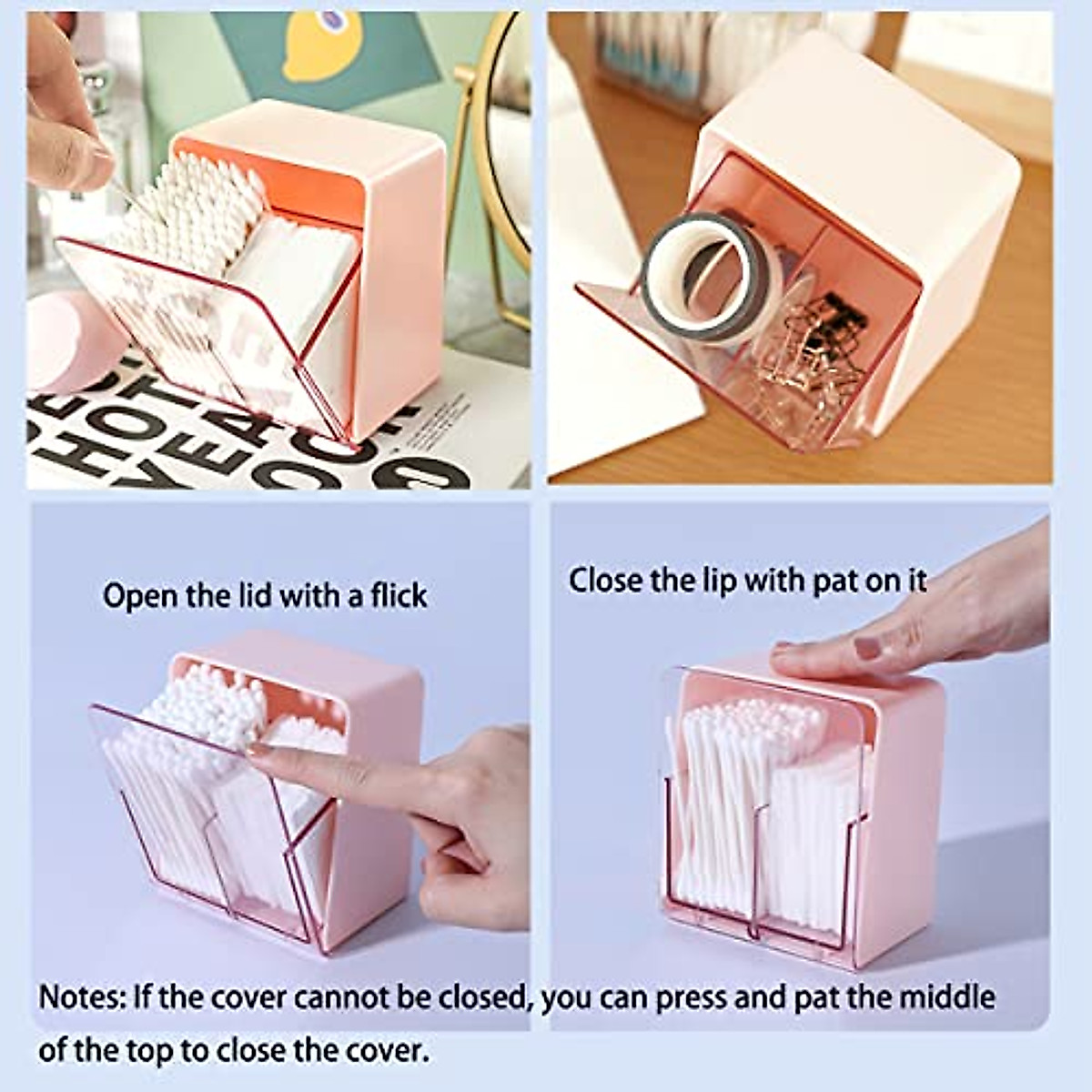 Qtip Holder Canisters Bathroom Cosmetic Makeup Pads Cotton Swabs Storage Organizer Container with 2 Grids, Bathroom Dresser Counter-top Office Desktop Storage Dispenser, Pink