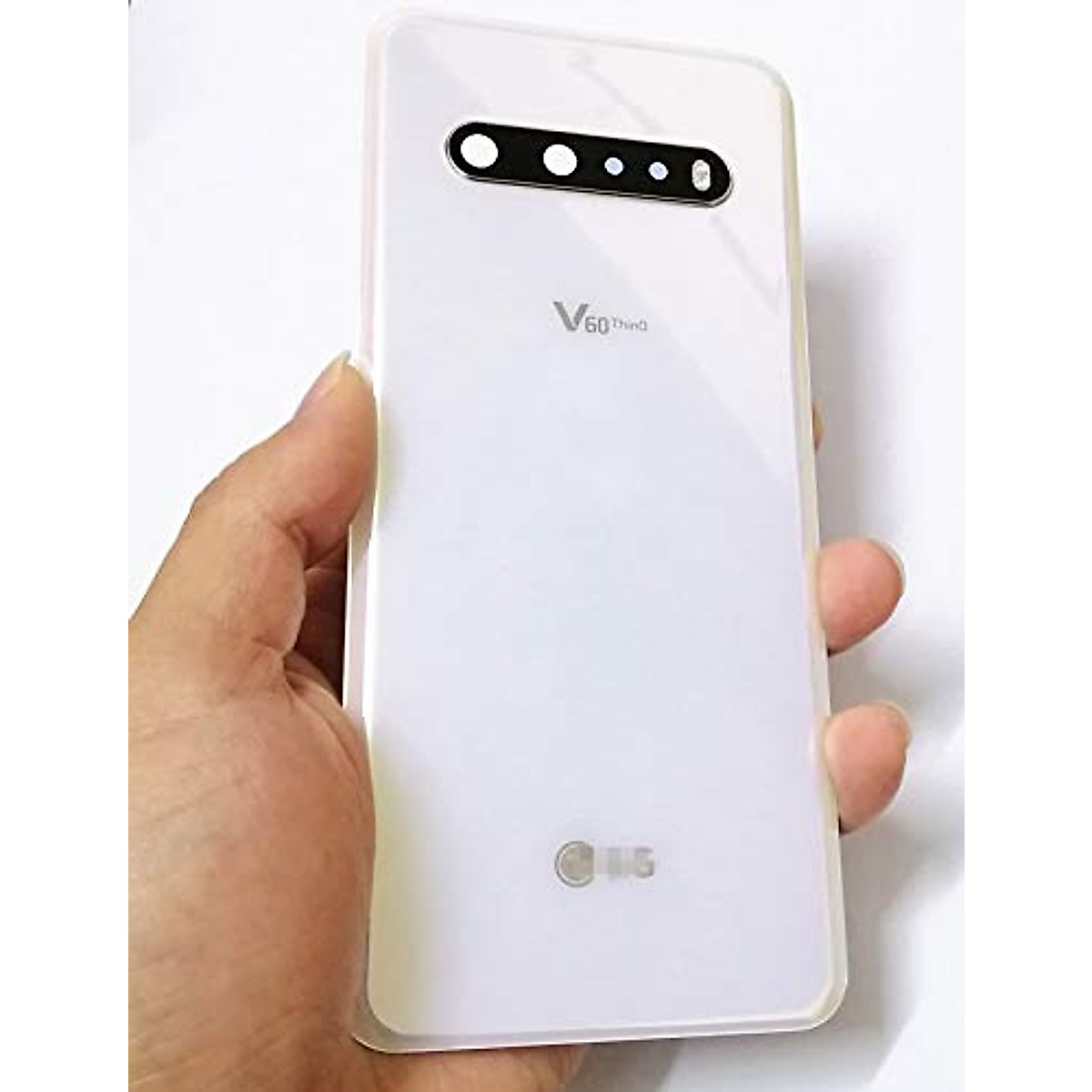 V60 ThinQ Back Glass Cover Replacement Housing Door with Tape Parts for LG V60 ThinQ V600 5G All Model with USB to Type-c Cable +Tools (Classy White)