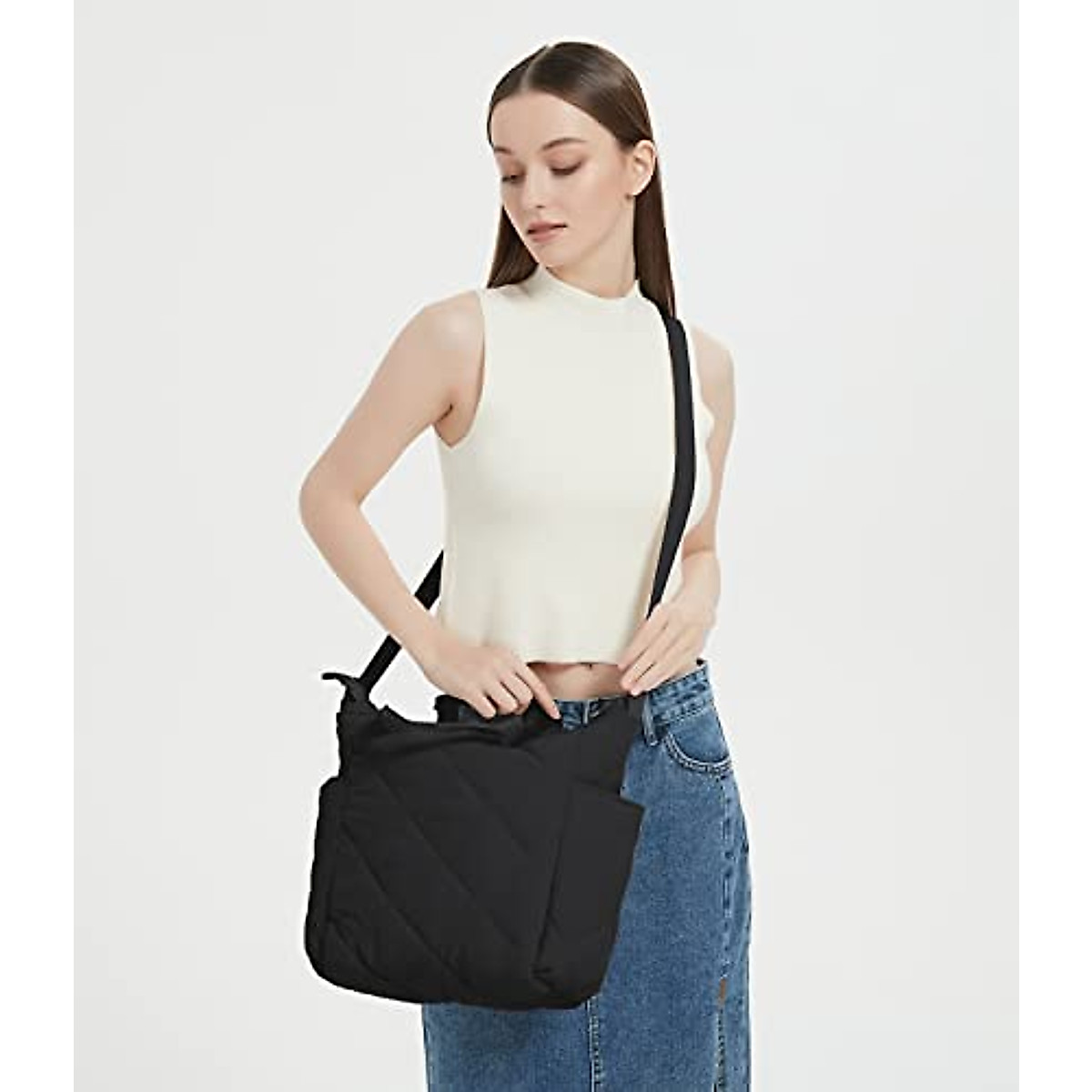 Lightweight Shoulder Bag Puffer Tote Bag for Women Quilted Hobo Bag Casual Handbags Nylon Padding Crossbody Bag