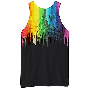 Loveternal Guys Rainbow Pride Tank Tops for Men Summer Novelty Outfits Youth Black Tank Tops Colorful Melting Graffic 3D Printed Workout Soft Quick Dry Underwear L
