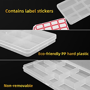 CAZCAL 11 Grids Clear Plastic Organizer Box Container Craft Storage Suitable for Beads Organizer Art DIY Crafts Jewelry Fishing Tools Rock Collection Kite String with 1 Sheet Label Sticker