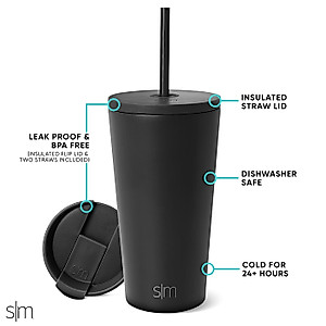 Simple Modern Insulated Tumbler with Lid and Straw | Iced Coffee Cup Reusable Stainless Steel Water Bottle Travel Mug | Gifts for Women Men Her Him | Classic Collection | 16oz | Sweet Taffy