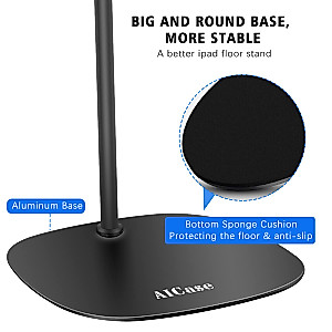 AICase Aluminium Adjustable Height Adjustable (91 cm - 137 cm) & 2.2 kg Stable Base with Gooseneck Compatible with iPad/Tablet from 4.6-13 Inches/Mobile Phone Holder Holder Floor Stand