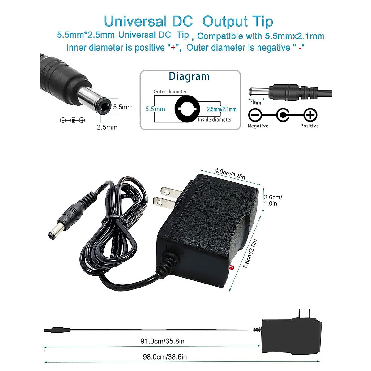 5 Volt 2A DC Power Supply Cord Adapter 100V-240V AC to DC 5V 2000mA 1.5A 1A 0.5A Power Adapter Supply 10W AC Adapter 8 Tips for Monitor, USB Hubs, Keyboard, LED, Weight Scale, CCTV Security System
