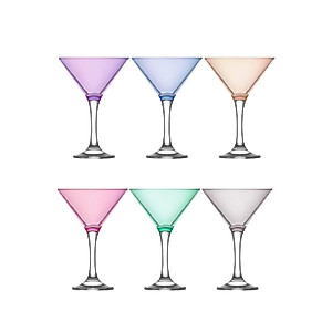 lav Multicolored Martini Glasses Set of 6 - Colorful Martini Cocktail Glass Set - Party Drinkware for Elegant Cocktails - Dishwasher Safe - Made in Europe