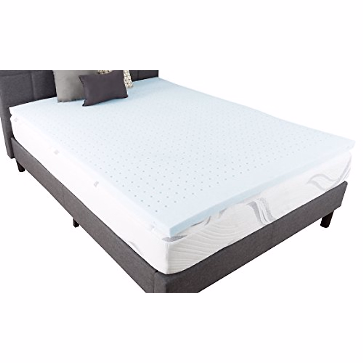 Gel Infused Memory Foam Mattress Topper- 2 Inch King Size Memory Foam Mattress Pad with Ventilation for Support, Cooling, and Comfort by Bluestone