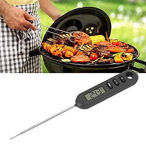 Instant Read Meat Thermometer, Long Probe Cooking Thermometer Calibration Function Accurate with Hanging Hole for Kitchen (Black)