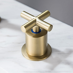 MR. FAUCET 2 Cross-Handle Gold Bathroom Sink Faucets with Waste Drain for 3 Hole 4-16 inch Deck Sink, Solid Brass Brushed Gold
